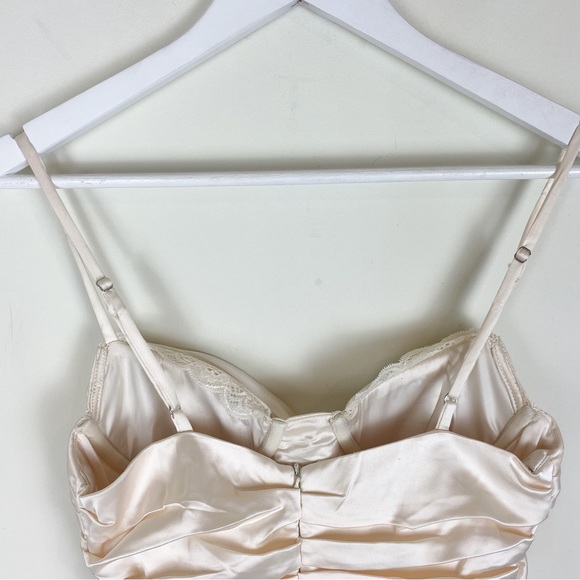 DFAY | Dresses | Dfay Lace Trim Ruched Satin Mini Dress New With Tags ...